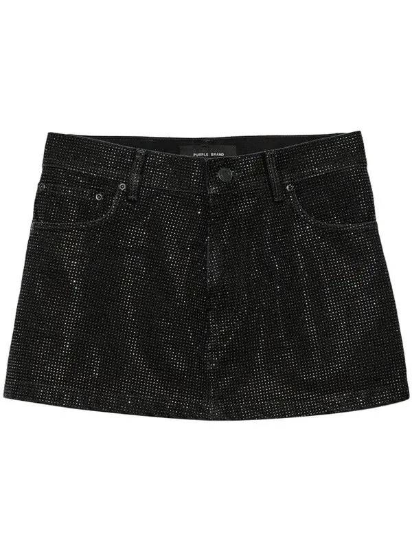 PURPLE BRAND Rhinestone-embellished Denim Miniskirt