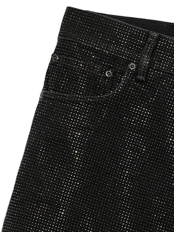 PURPLE BRAND Rhinestone-embellished Denim Miniskirt