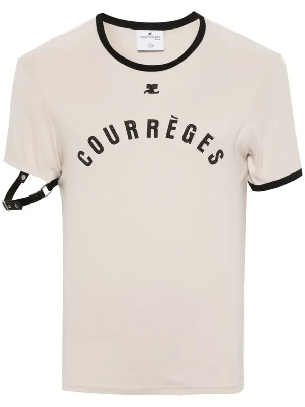 Courreges Buckle Detail Logo-Print T-Shirt In Neutrals - 50% Off 