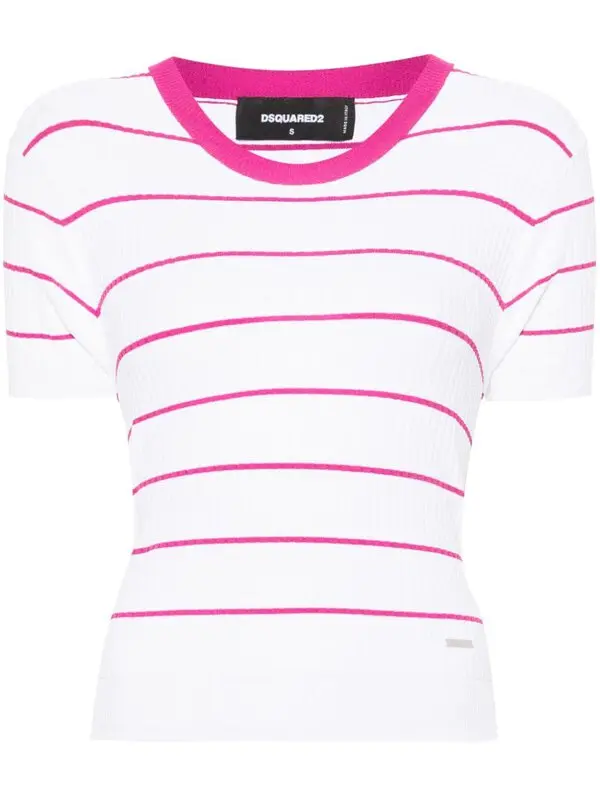 Dsquared2 Striped Ribbed Knit Top - White
