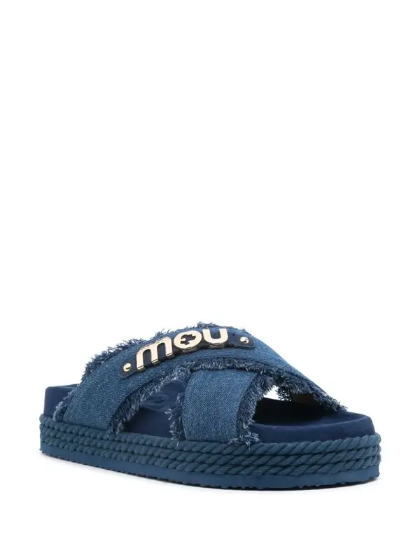 Mou Logo-lettering Denim Slides - Blue