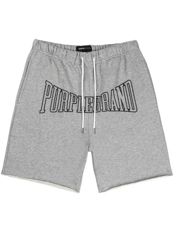 PURPLE BRAND Logo-print Raw-hem Cotton Shorts