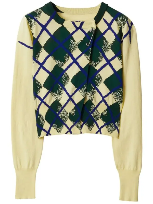 Burberry Argyle-intarsia Cropped Cotton Jumper - Yellow