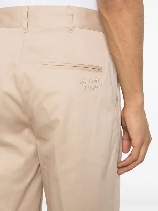 Maison Kitsuné Logo-embroidered Cotton Trousers - Neutrals