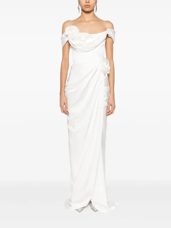 ANA RADU Floral-appliqué Draped Gown - Neutrals