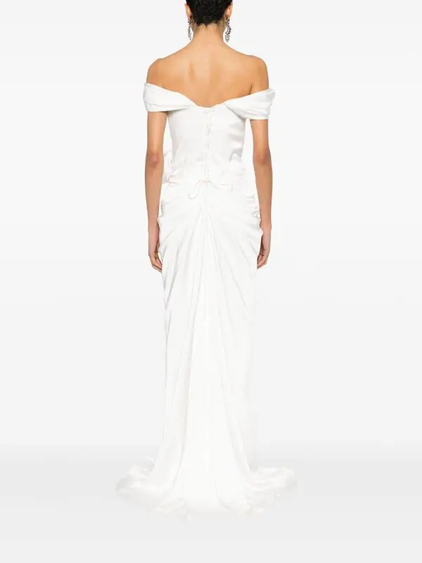 ANA RADU Floral-appliqué Draped Gown - Neutrals