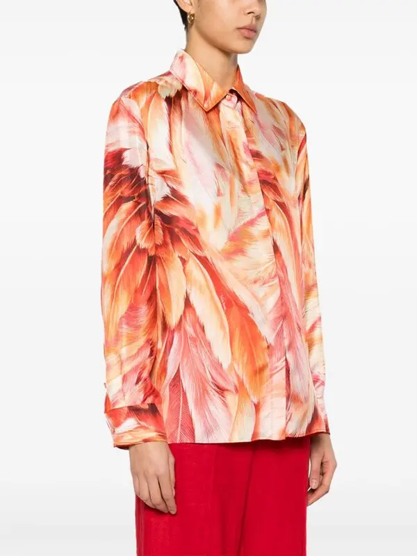 Roberto Cavalli Plumage Print Silk Shirt