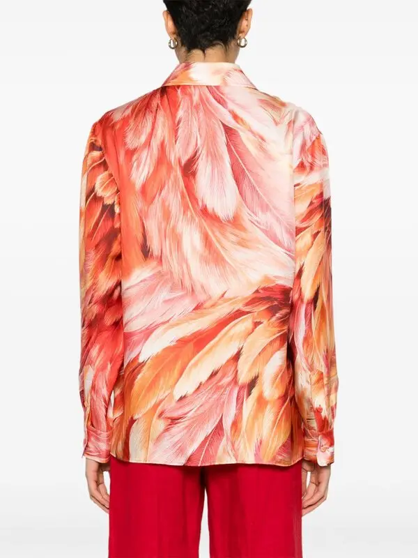 Roberto Cavalli Plumage Print Silk Shirt