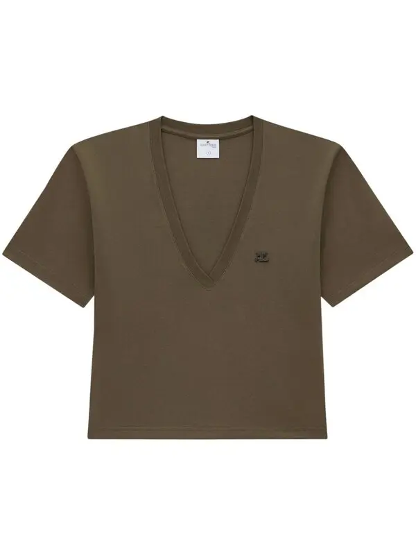 COURREGES Logo-appliqué Cropped T-shirt - Green