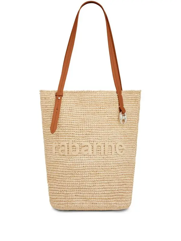 Rabanne Logo-embroidered Raffia Tote Bag