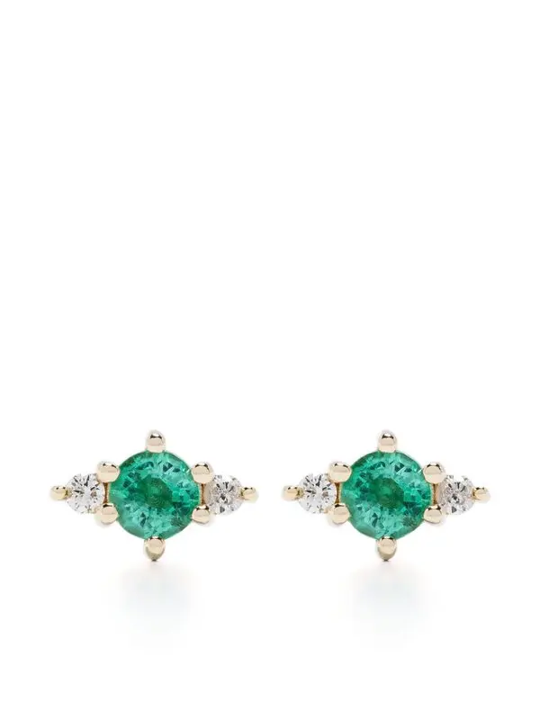 Adina Reyter 14kt Yellow Diamond And Emerald Trio Stud Earrings - Gold