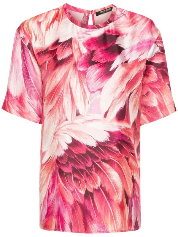 Roberto Cavalli Plumage-print Silk T-shirt