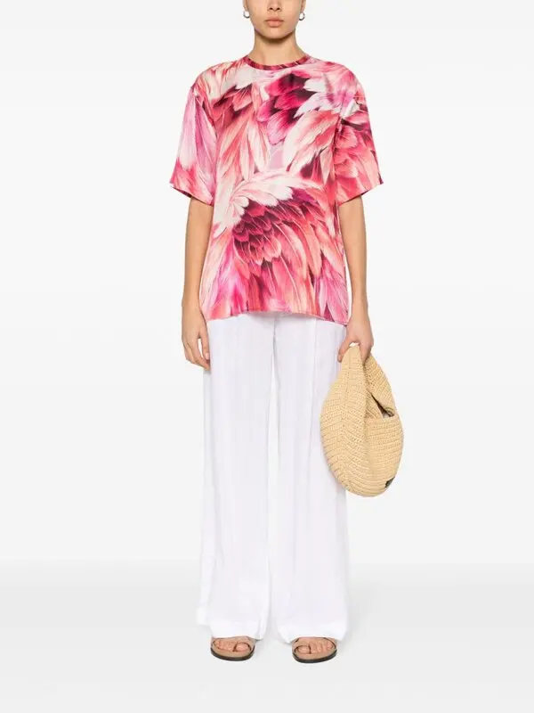 Roberto Cavalli Plumage-print Silk T-shirt