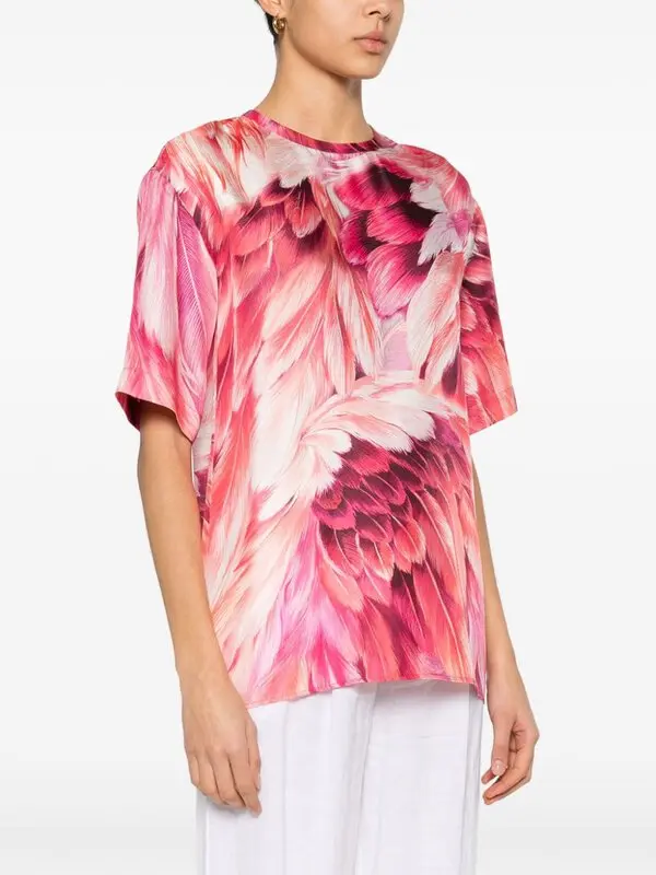 Roberto Cavalli Plumage-print Silk T-shirt
