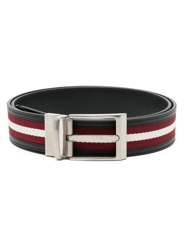 Bally Striped Leather Belt - Black