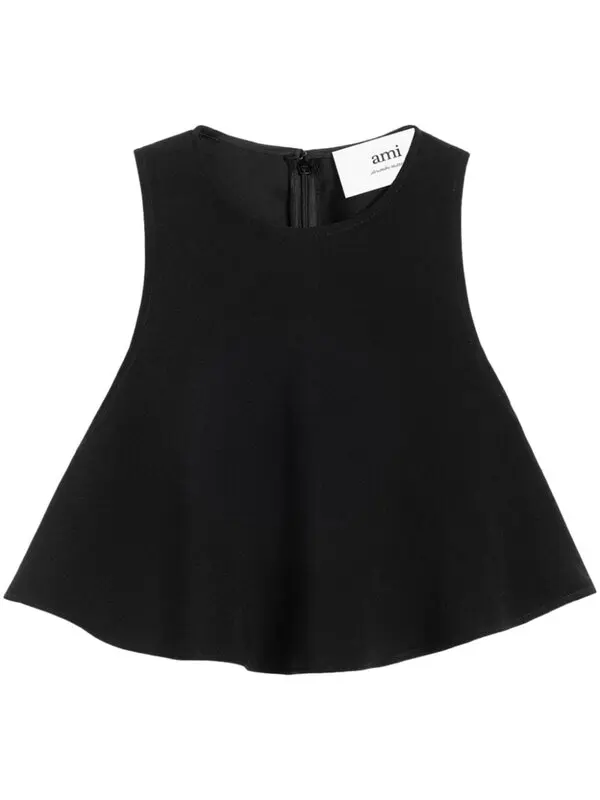 AMI Paris Flared Cropped Blouse - Black