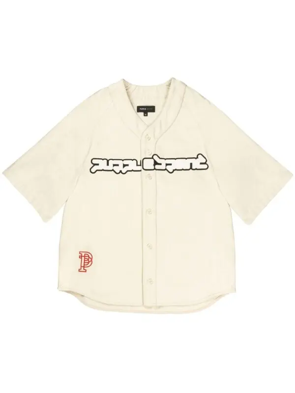 PURPLE BRAND Logo-print Cotton Shirt - Neutrals