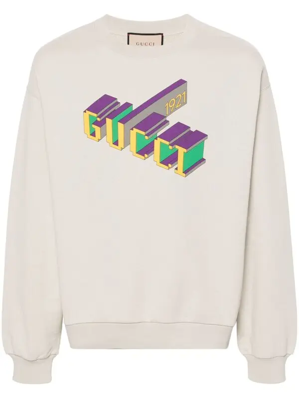 Gucci Logo-print Cotton Sweatshirt - Neutrals