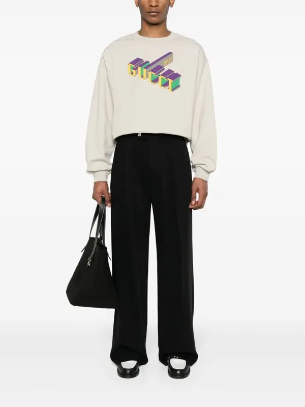 Gucci Logo-print Cotton Sweatshirt - Neutrals