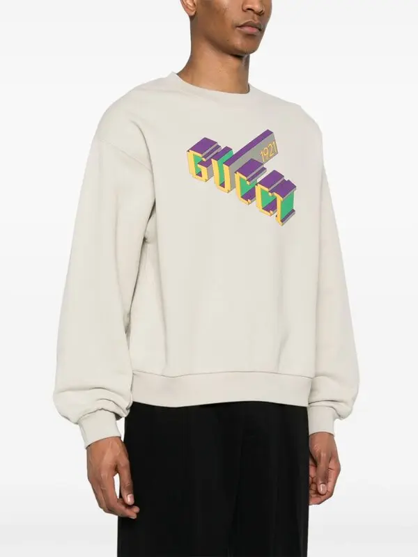 Gucci Logo-print Cotton Sweatshirt - Neutrals