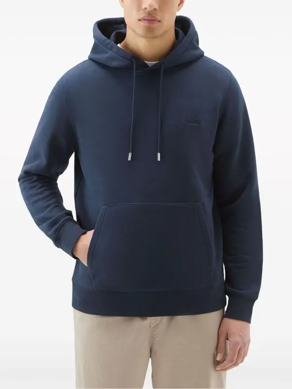 Woolrich Cotton Blend Embroidered Logo Hoodie - Blue