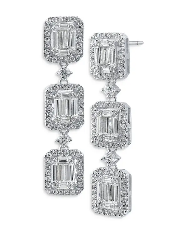 KENNETH JAY LANE Cz Baguette Triple Tier Earrings - Silver