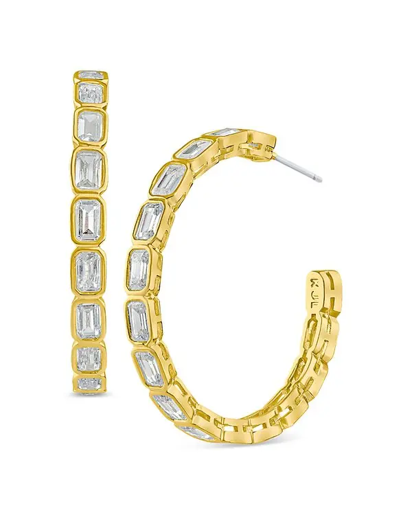 KENNETH JAY LANE Bezel Set Hoop Earrings - Gold