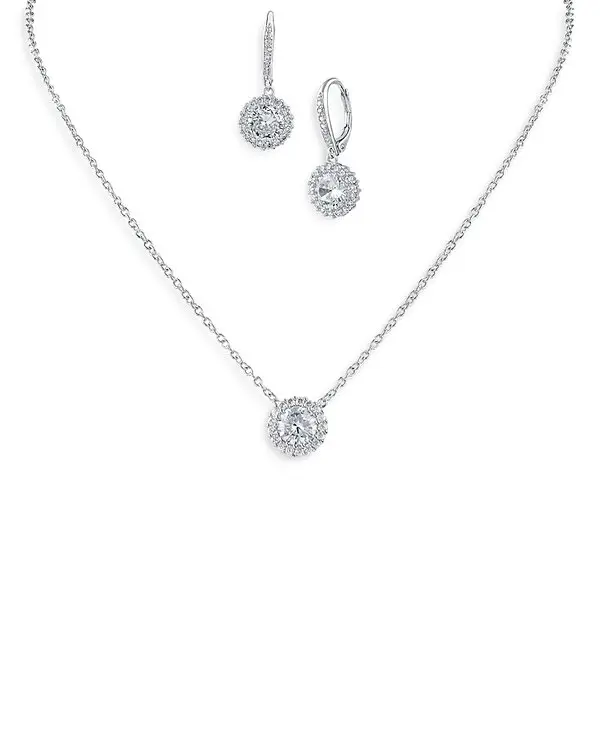 KENNETH JAY LANE Cz Round Pave Halo Earrings And Pendant Necklace Set - Silver