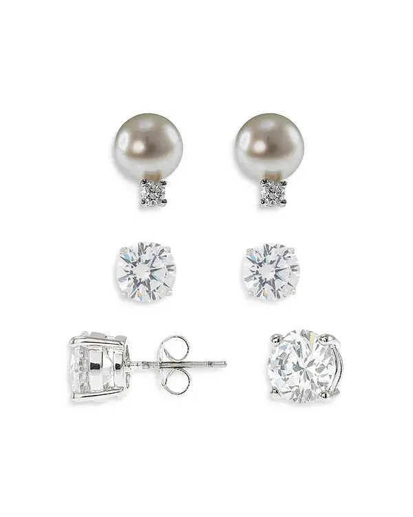 KENNETH JAY LANE Cubic Zirconia & Cultured Pearl Earring Set - Silver