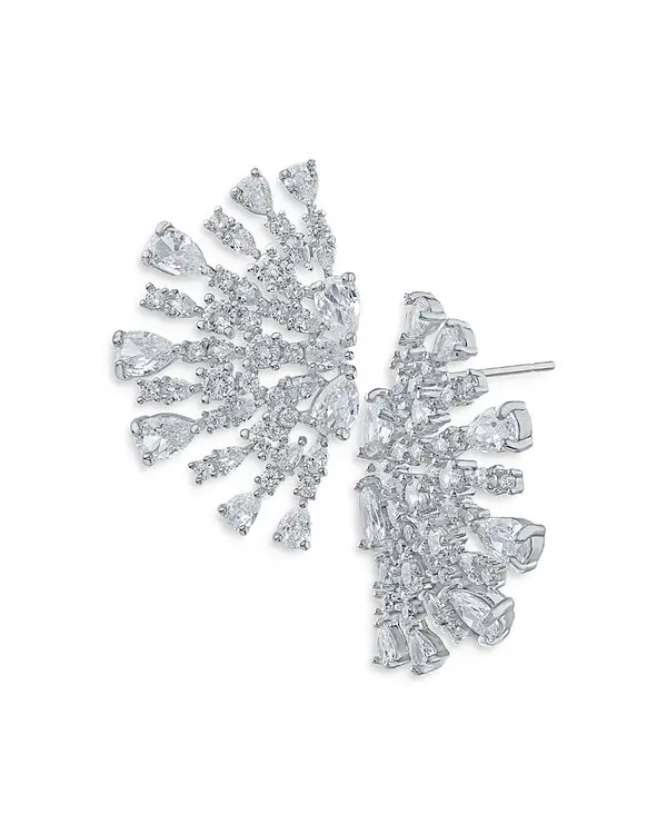 KENNETH JAY LANE Cz Half Circle Cluster Earrings - Silver