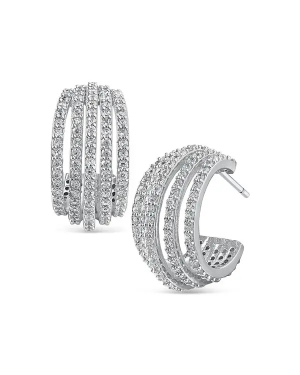 KENNETH JAY LANE Cz Pave Multi Row Hoop Earrings - Silver