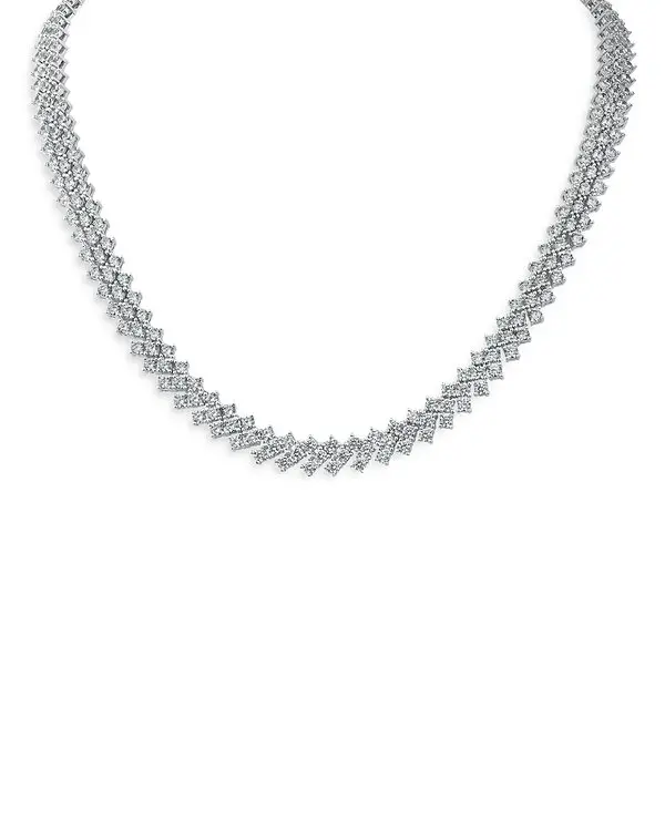 KENNETH JAY LANE Cz Round Chevron Collar Necklace - Silver