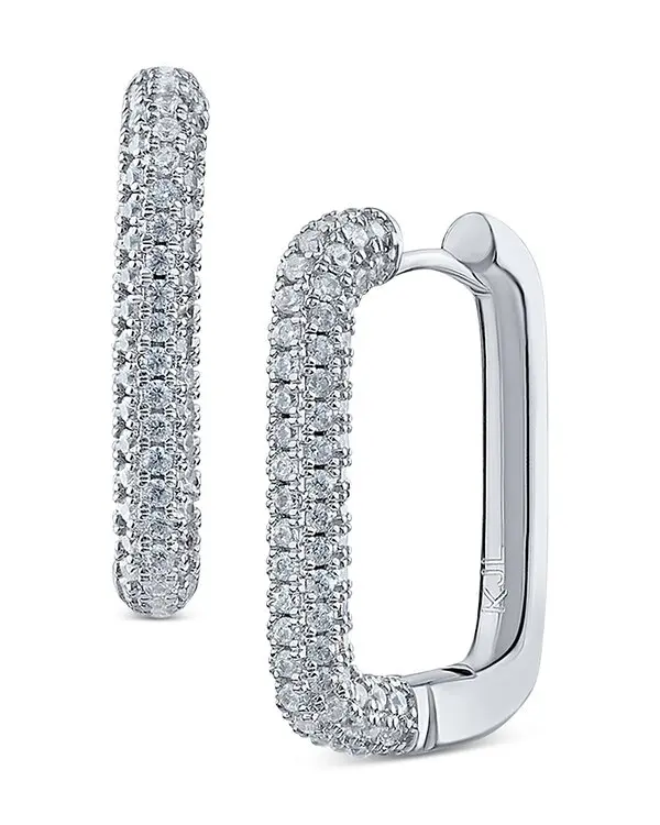 KENNETH JAY LANE Cz Pave Rectangle Hoop Earrings - Silver