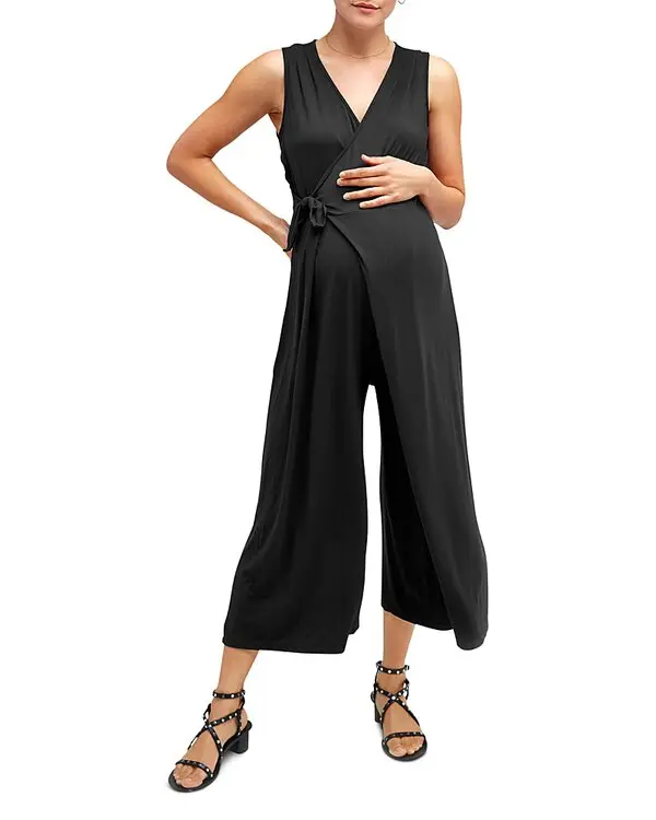 NOM MATERNITY Francesca Surplice Maternity Jumpsuit - Black