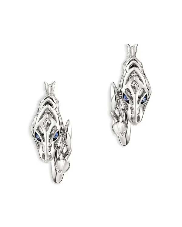 John Hardy Sterling Silver Naga Hoop Earrings - Blue/silver