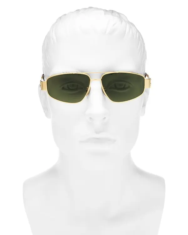 Celine Metal Triomphe Pilot Sunglasses, 57mm - Gold/green Solid