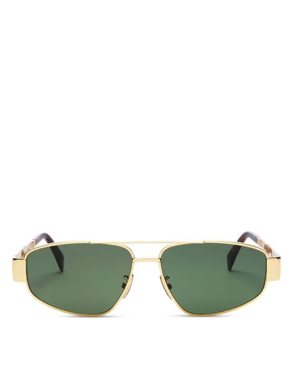 Celine Metal Triomphe Pilot Sunglasses, 57mm - Gold/green Solid