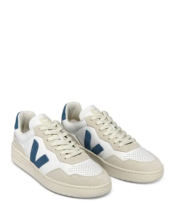 VEJA V-90 Low Top Leather Sneakers - White/california Blue