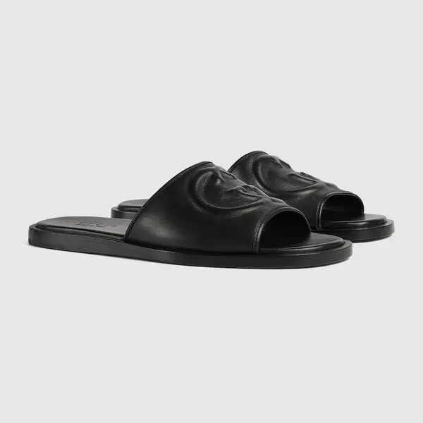 Gucci Interlocking G Leather Slides - Black | Editorialist display picture 1