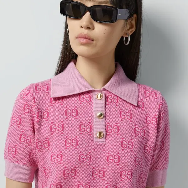 Gucci Gg Wool Jacquard Polo - Pink | Editorialist