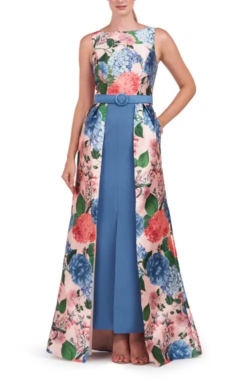 Kay Unger Gail Floral Walk-Through Gown In Soft Blush 55% Off