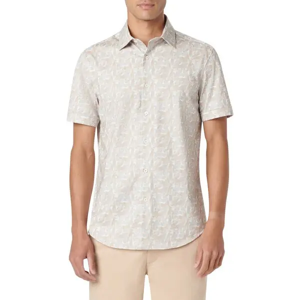 Bugatchi Miles Ooohcotton® Leaf Print Short Sleeve Button-up Shirt