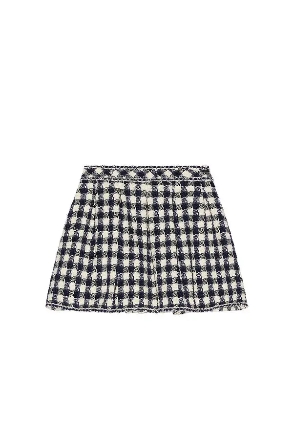 Chanel Check Tweed Skirt - Navy Blue  Black & White