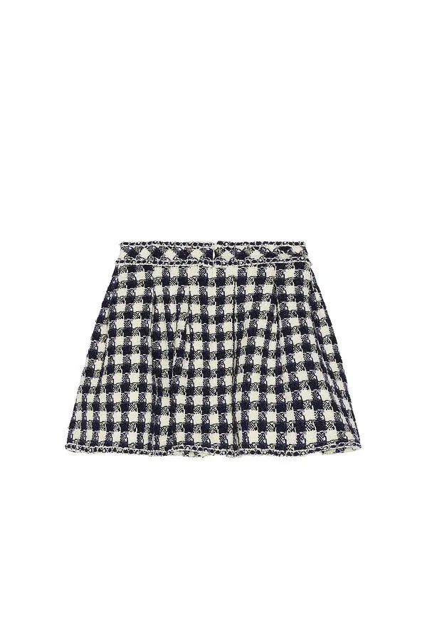 Chanel Check Tweed Skirt - Navy Blue  Black & White
