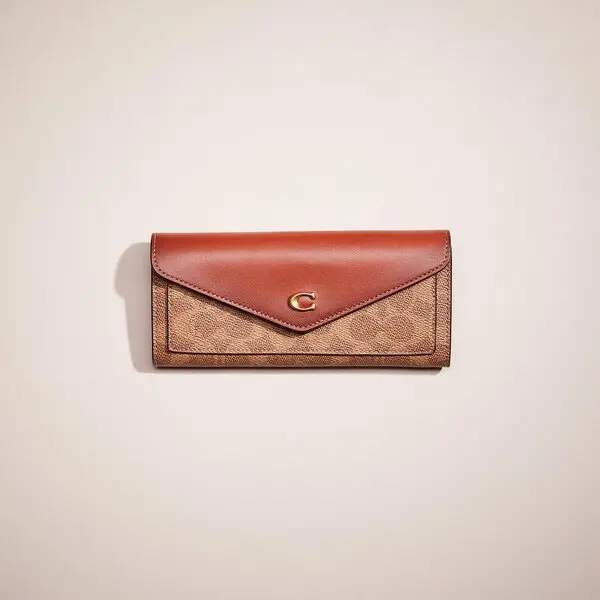 COACH® Restored Wyn Soft Wallet In Colorblock Signature Canvas - Brass/tan/rust
