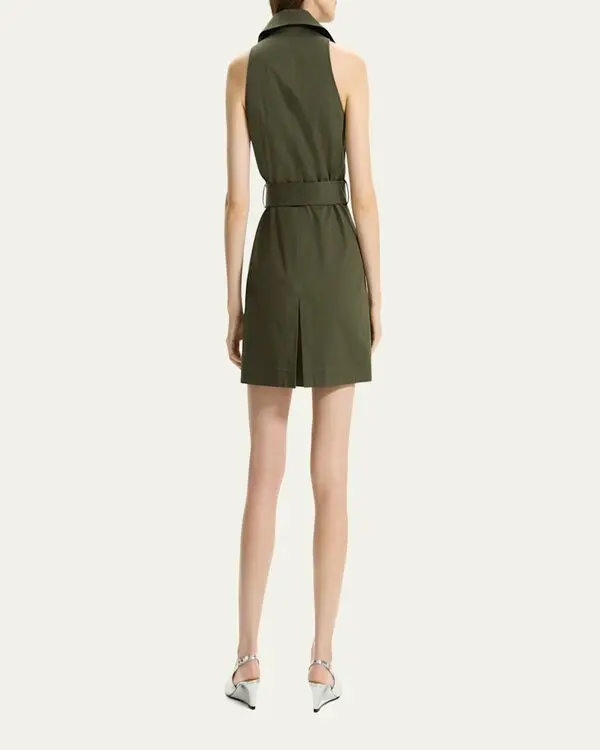 Theory Sleeveless Belted Mini Halter Trench Dress - Dk Olive