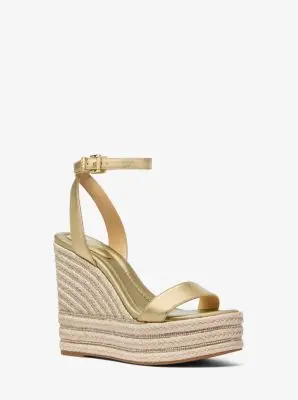 Michael Kors Leighton Metallic Leather Wedge Sandal - Gold