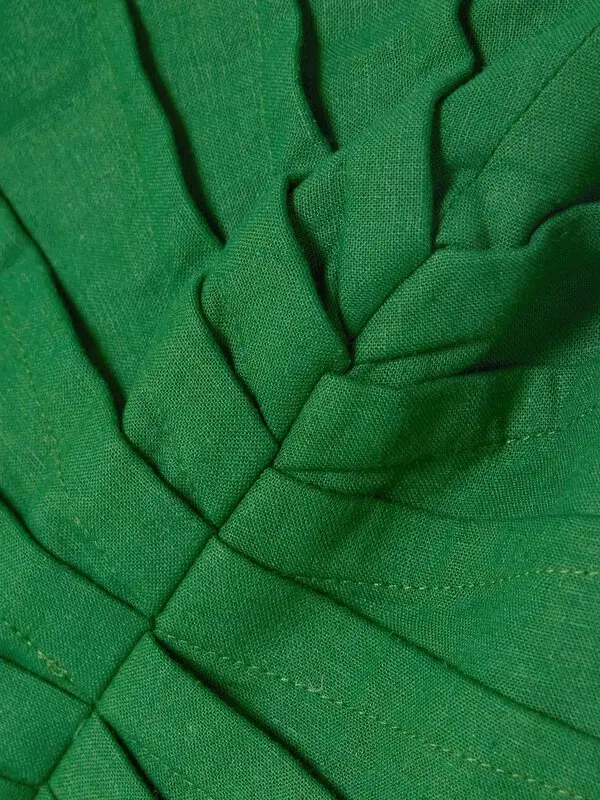 Farm Rio Lea One-Shoulder Pleated Linen-Blend Mini Dress In Green - 50% Off  | Editorialist