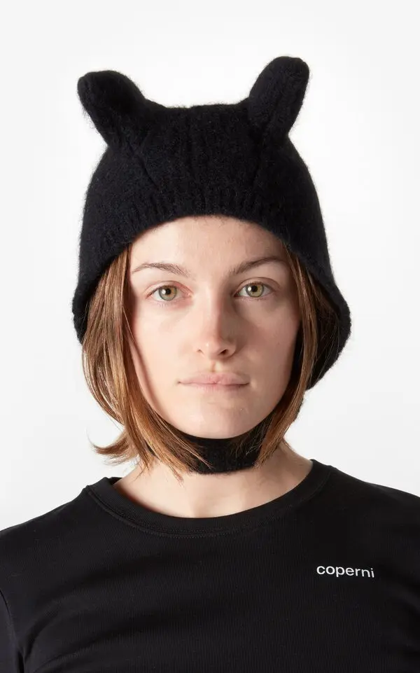 Coperni Knitted Horn Beanie Hat - Wool - Black - NWT Ribbed-knit alpaca and wool-blend beanie in black - Coperni  main image 2