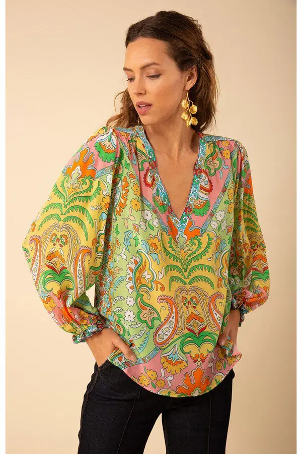 Hale Bob Leila Silk Blouse - Green